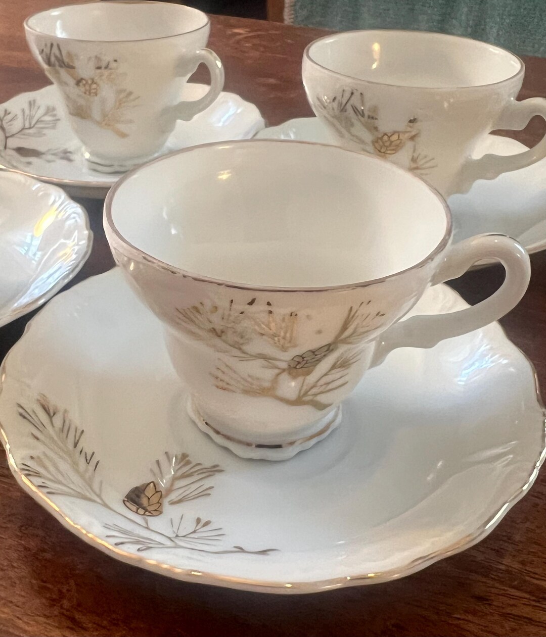 Mini Japanese Tea Set Tea Cups and Saucers Gold Pinecones Tiny Tea Cups ...