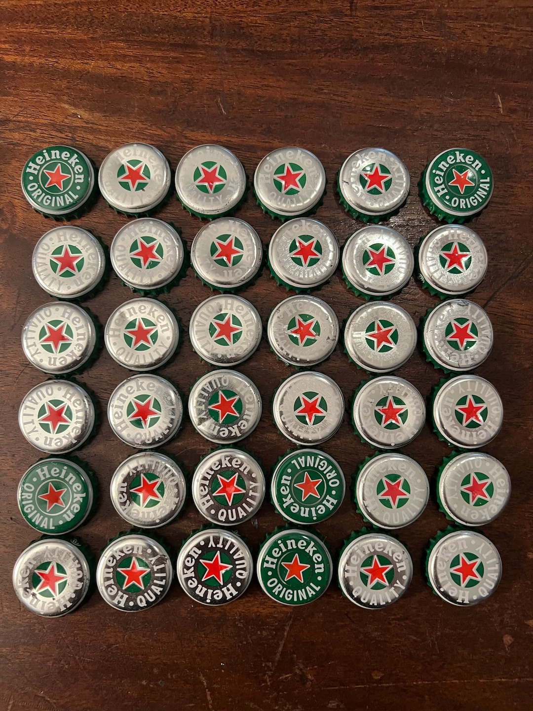 36 Heineken Beer Bottle Caps Green Beer Caps Silver Beer Caps Used Beer ...