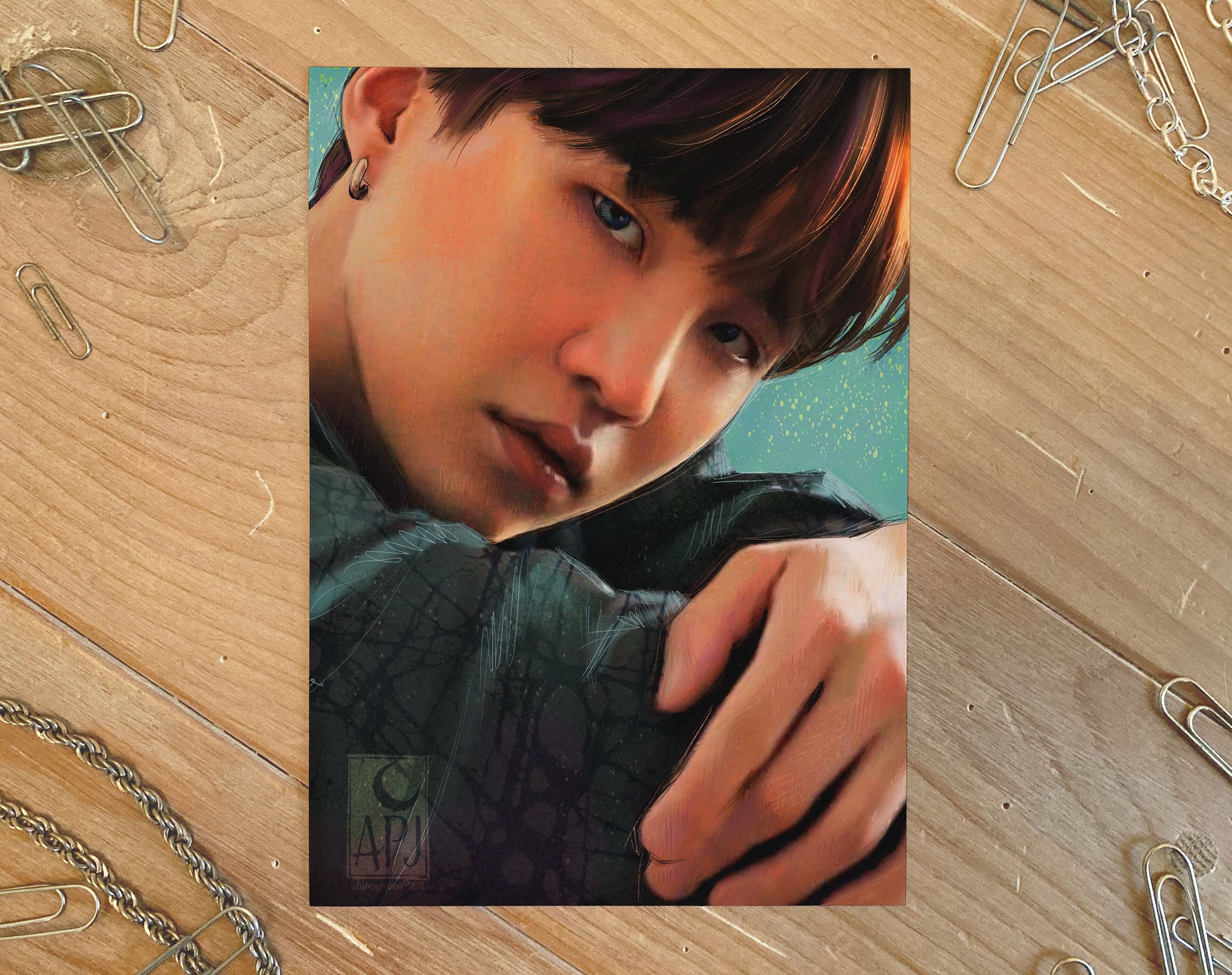 BTS Art Print Teal Suga 5x7 Fanart Print - Etsy