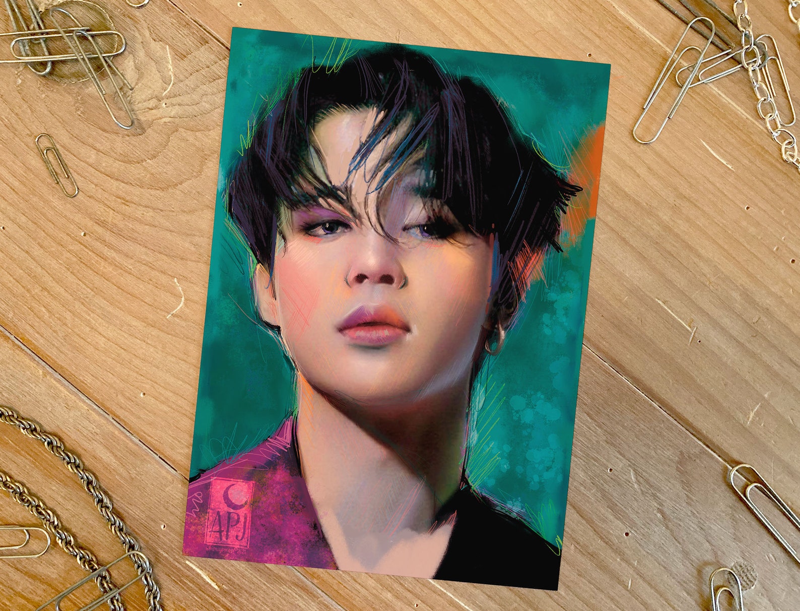 BTS Fanart Teal Jimin 5x7 Mini Art Print - Etsy UK