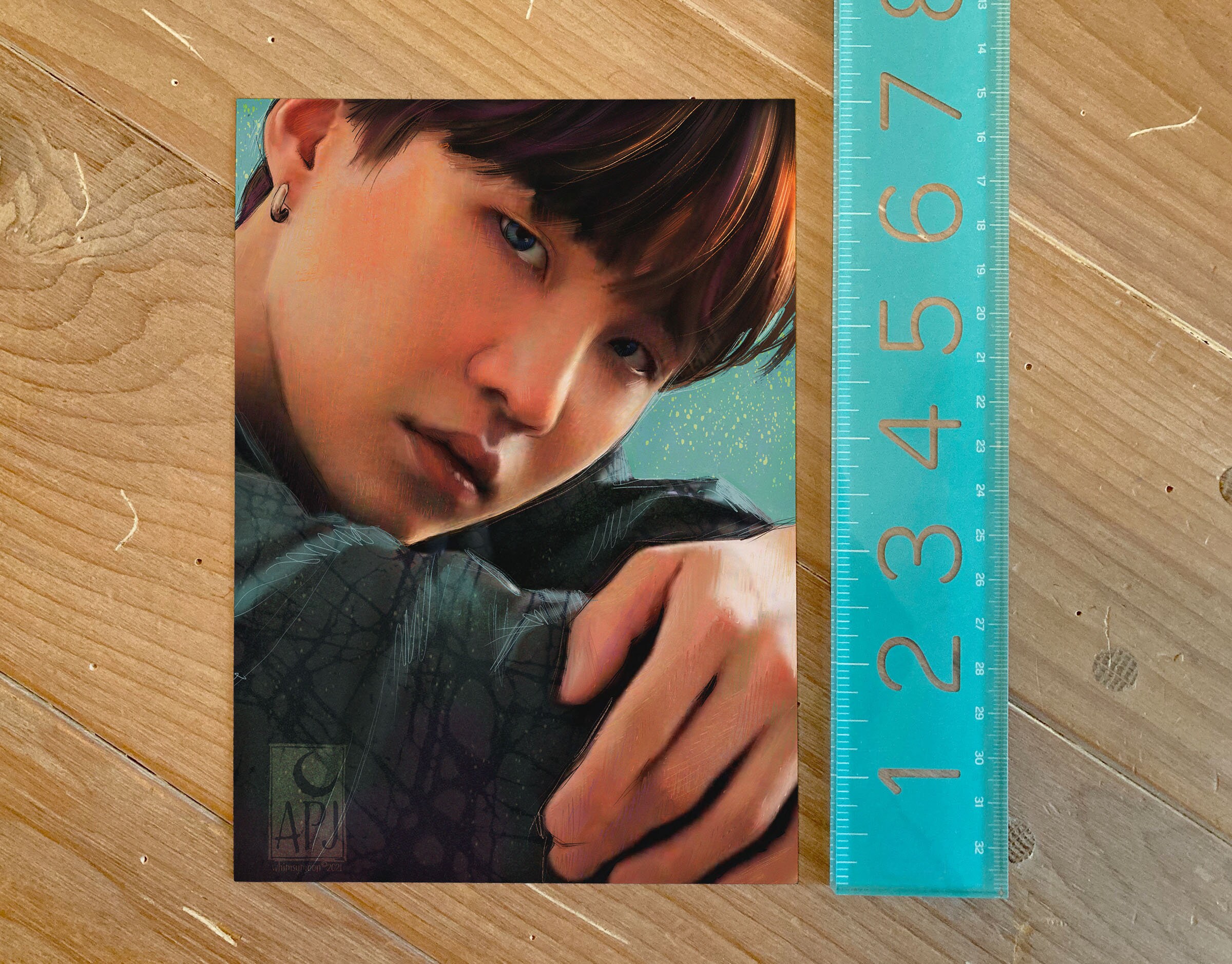 BTS Art Print Teal Suga 5x7 Fanart Print - Etsy
