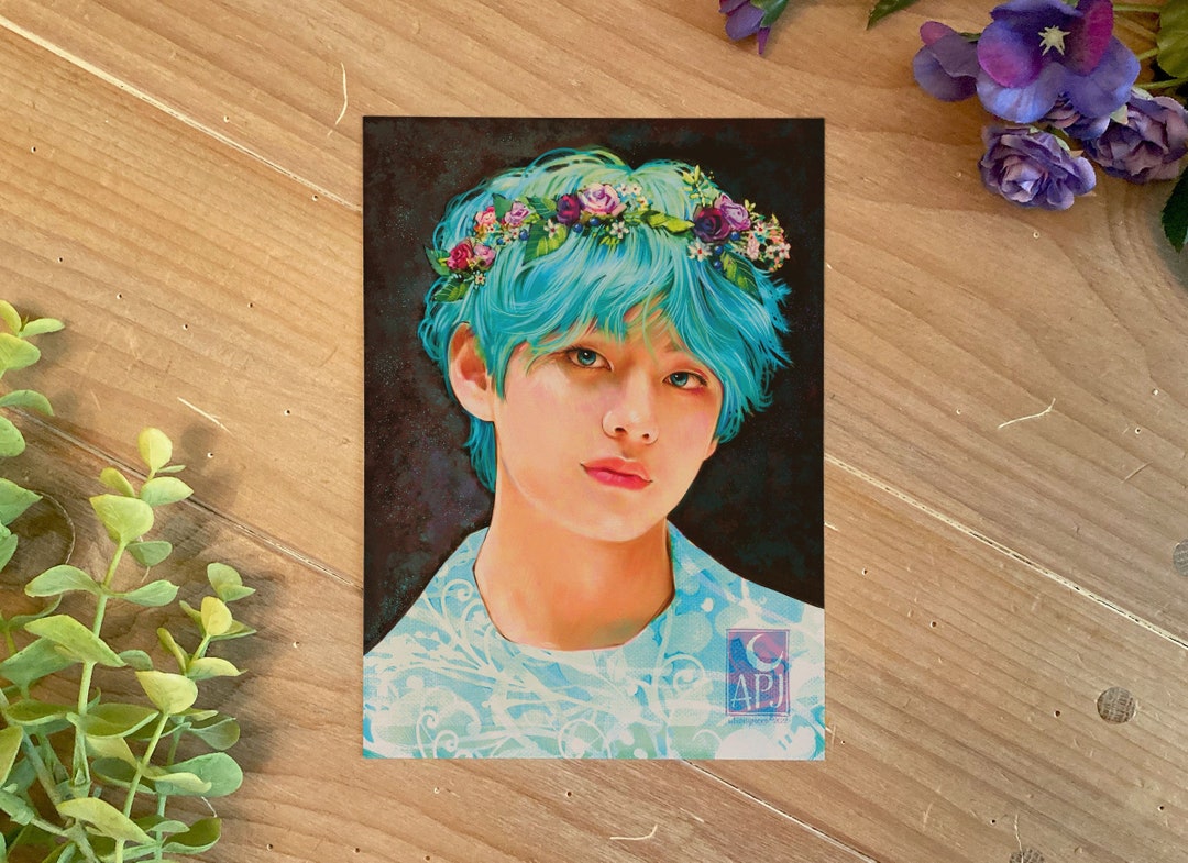 BTS Fanart - Flower Crown Taehyung 5x7" Mini Art Print - Etsy