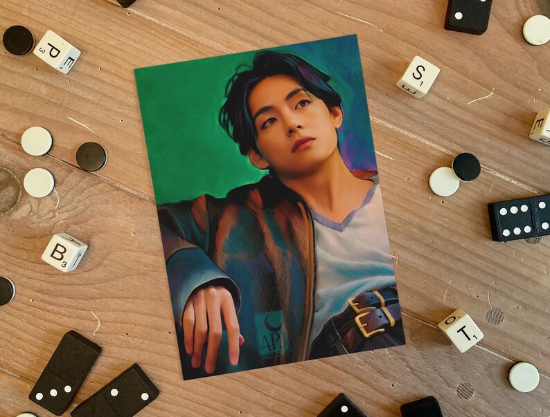 BTS Fanart Teal Taehyung 5x7 Mini Art Print - Etsy