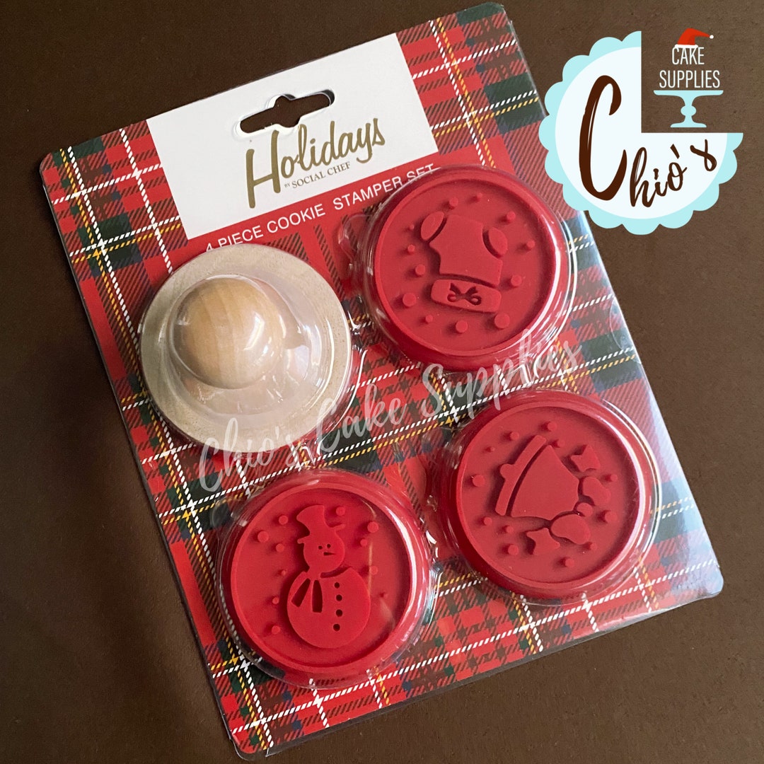 4 Piece Cookie Stampers Set. Christmas Bell, Stocking, Snowman Embosser ...