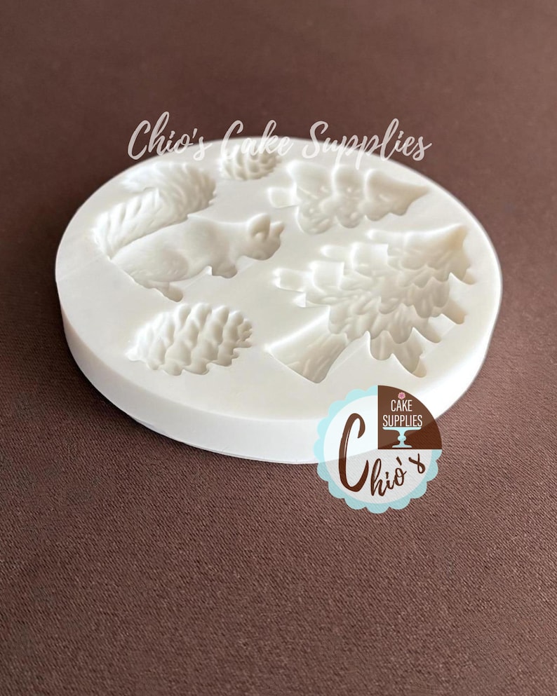 Woodland-themed Silicone Mold. Pine Trees, Squirrel, and Pinecones ...