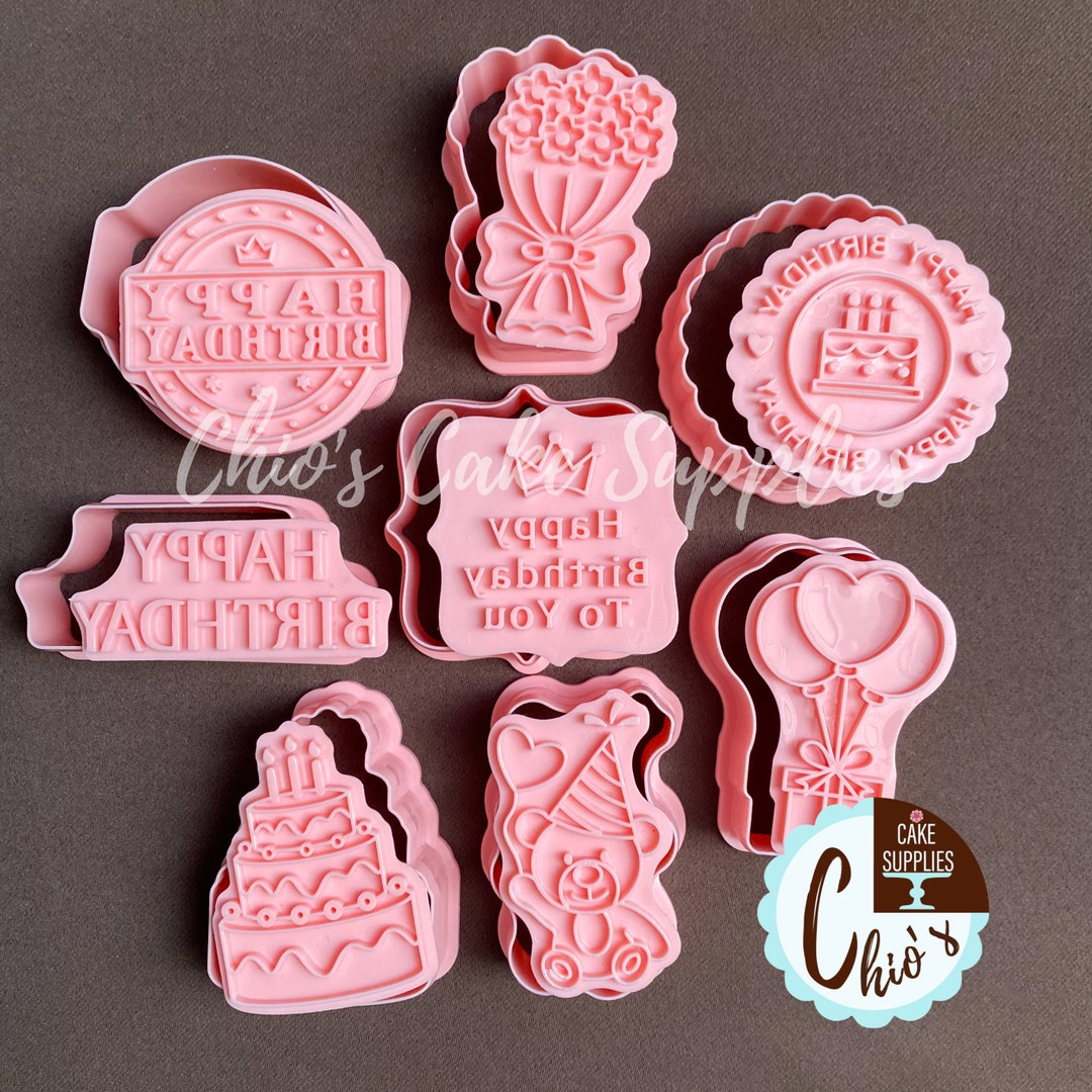 Happy Birthday Themed Cookie Cutter With Stamp, 16 Pieces Set - Etsy