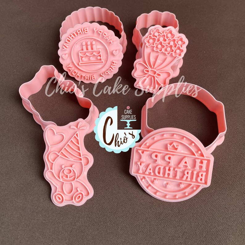 Happy Birthday Themed Cookie Cutter With Stamp, 16 Pieces Set - Etsy