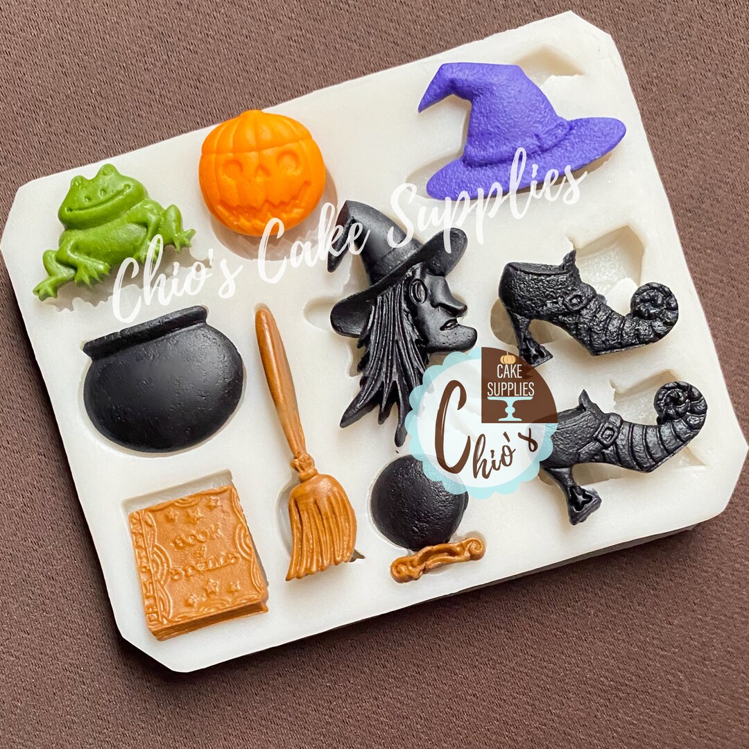 Witch/ Halloween Themed Silicone Mold. Witch Head, Shoes, Broom, Hat ...