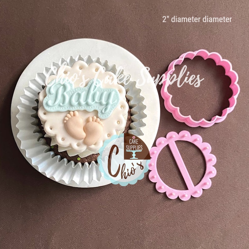 Scalloped Circle Fondant Cutter With Dot Embosser Stamp, 2" and 3 ...