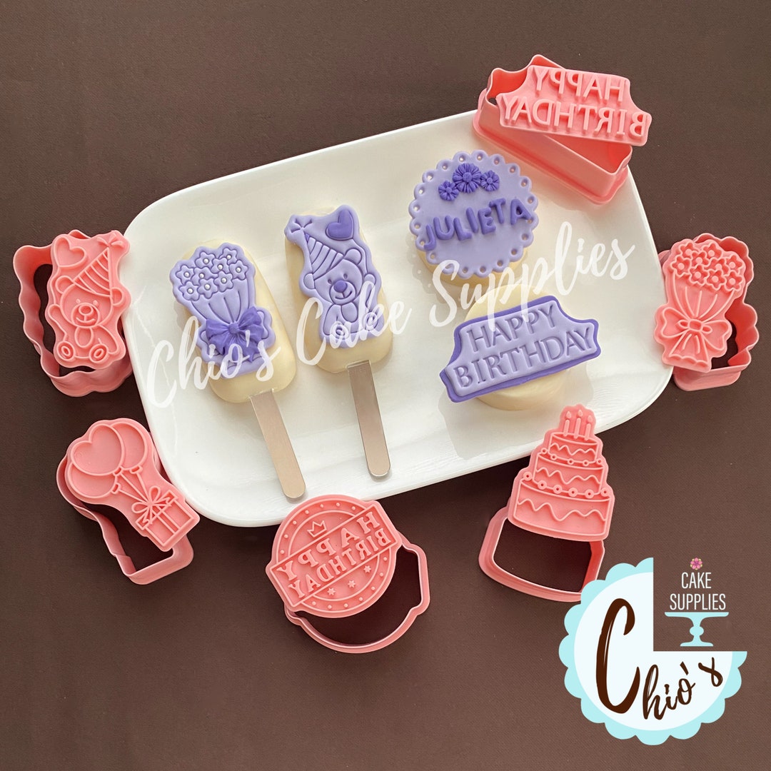 Happy Birthday Themed Cookie Cutter With Stamp, 16 Pieces Set - Etsy