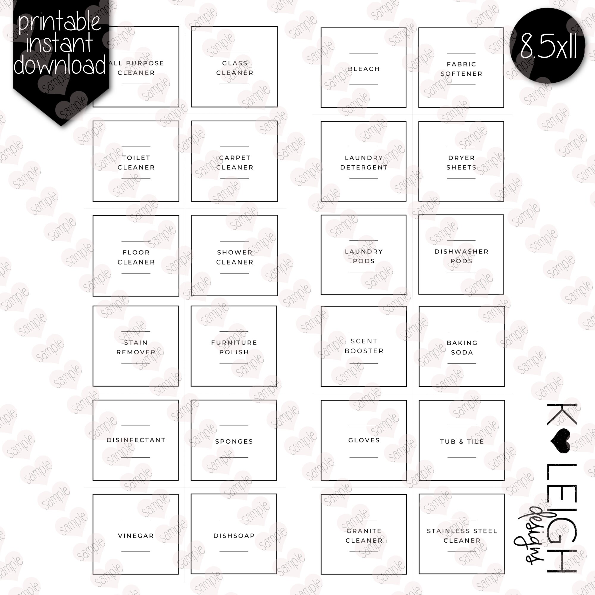 Instant Download Printable Cleaning Labels 24 Piece Set - Etsy