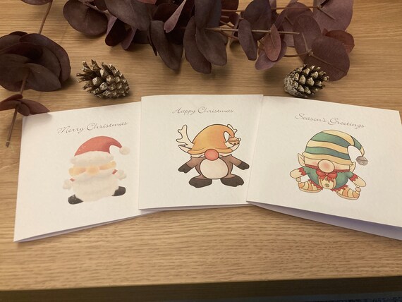 Trio of Handmade Gonk Christmas Cards Seasons Greetings Pack - Etsy