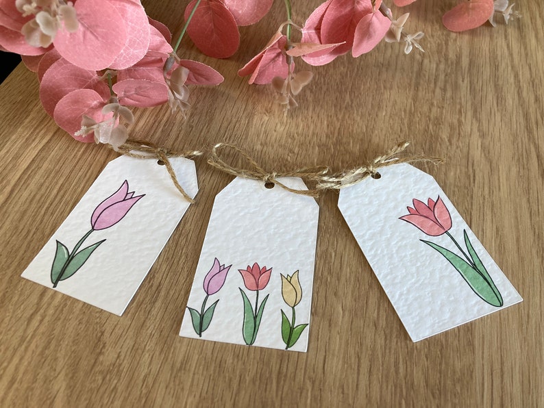 Tulip Gift Tags With Jute String/ Present Labels/ Birthday Tags/ Floral ...