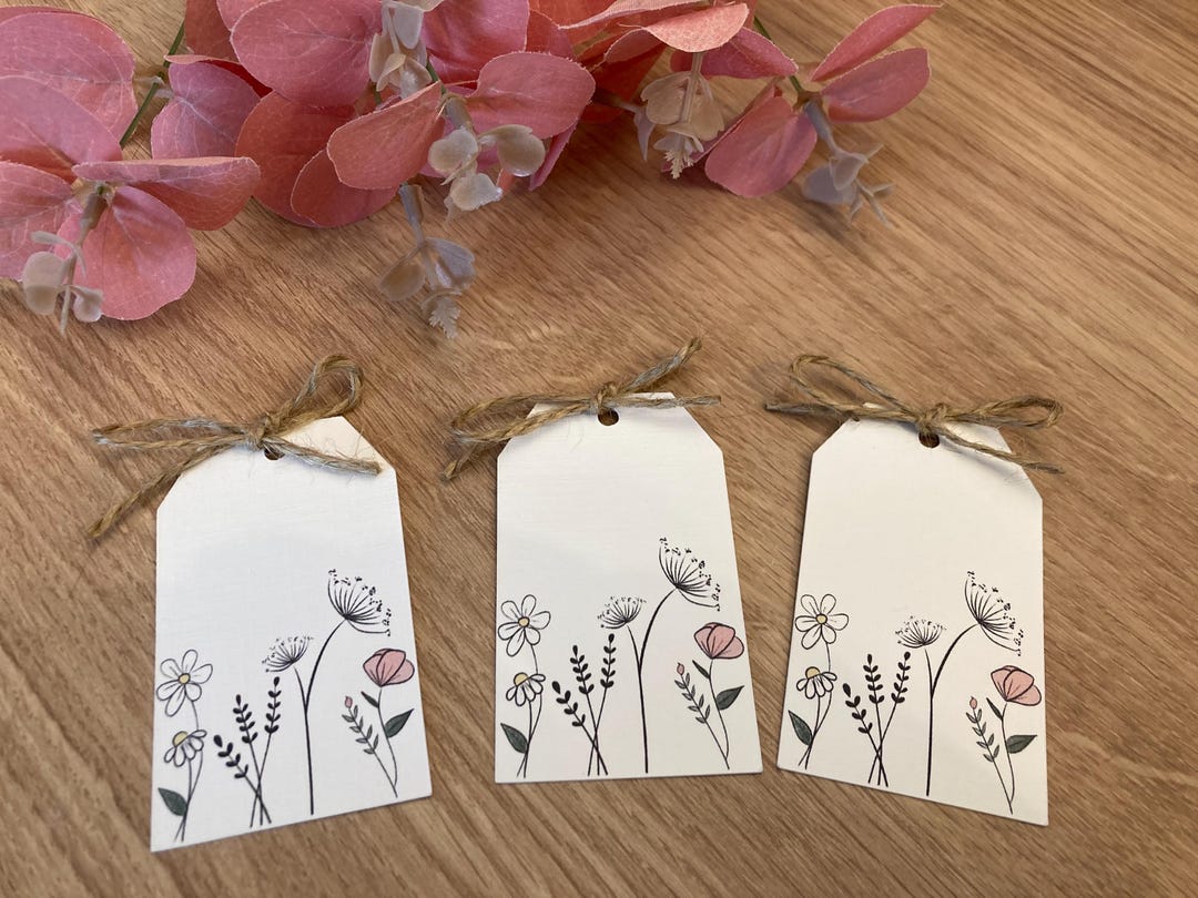 Wildflower Border Gift Tags With Jute String/ Present Labels/ Birthday ...
