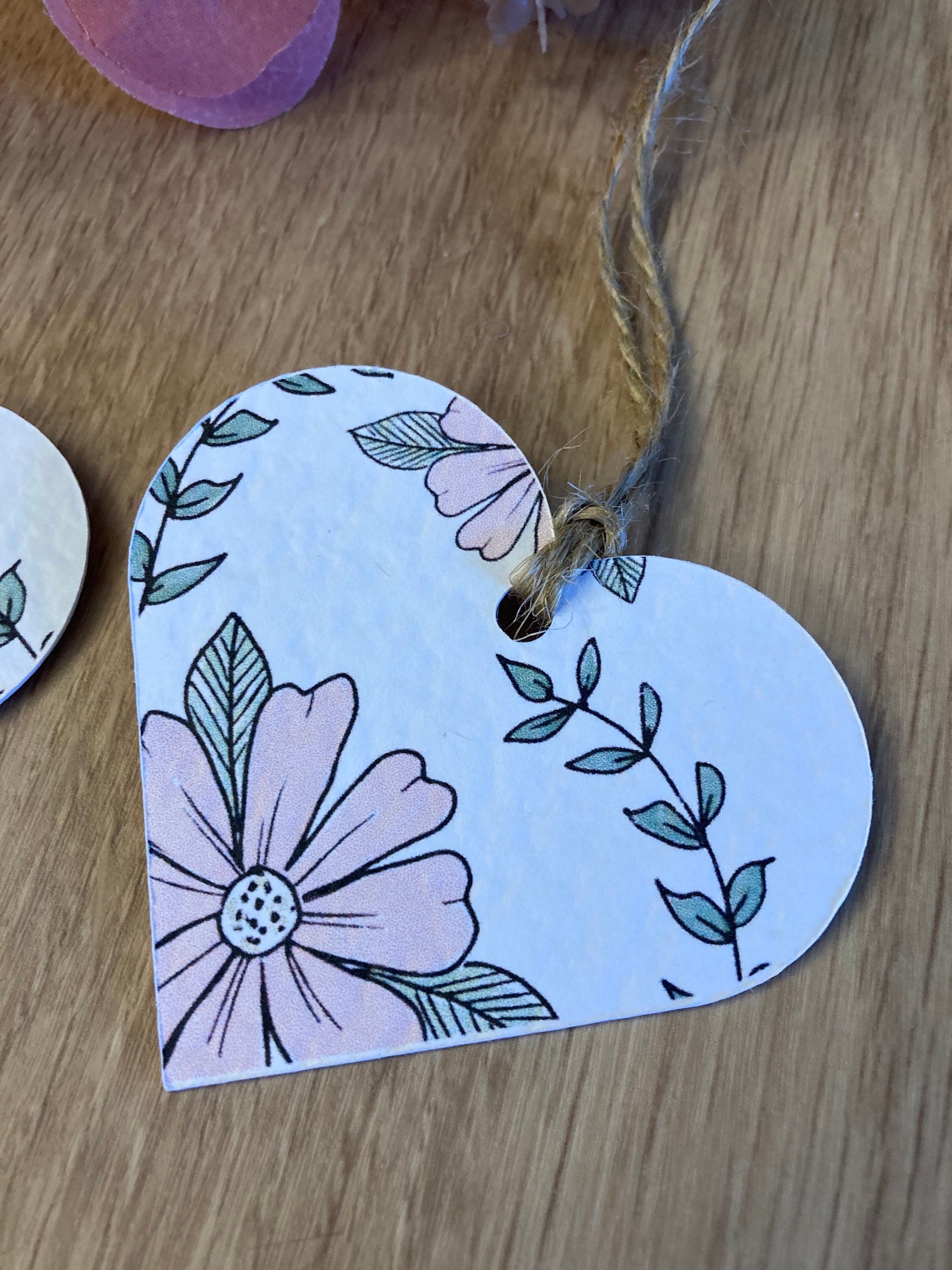 Pink Flower Heart Gift Tags With Jute String/ Present Labels/ Birthday ...