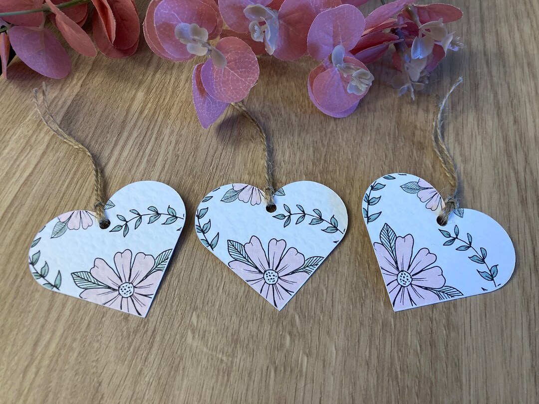 Pink Flower Heart Gift Tags With Jute String/ Present Labels/ Birthday ...