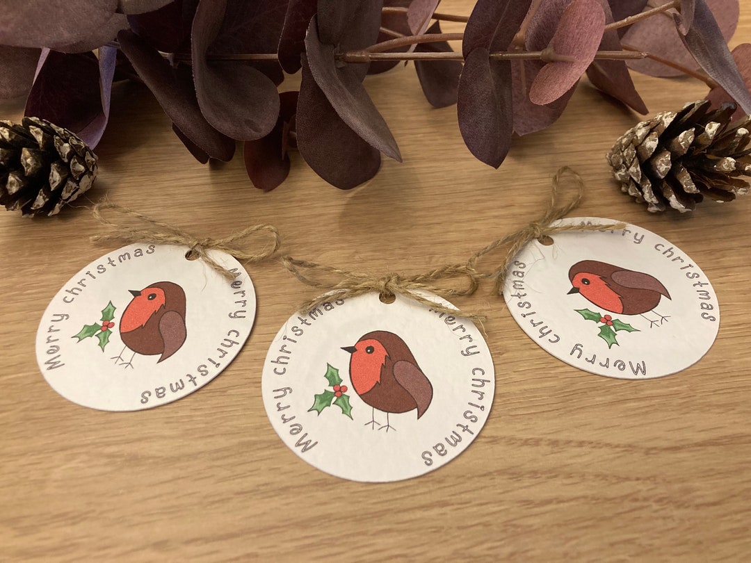 Christmas Robin Gift Tags Seasonal Present Wrapping Round - Etsy UK