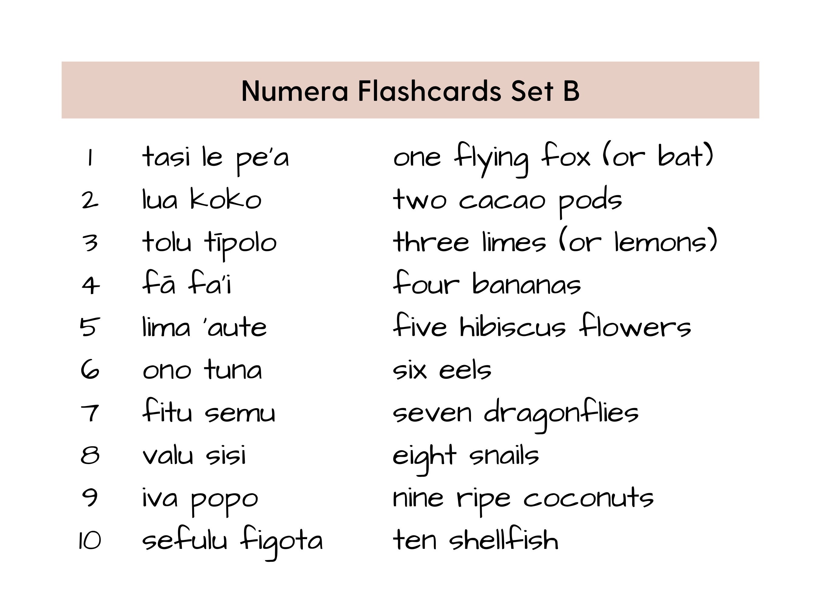 Gagana Samoa Educational Resource Numera number Chart & Flashcards ...