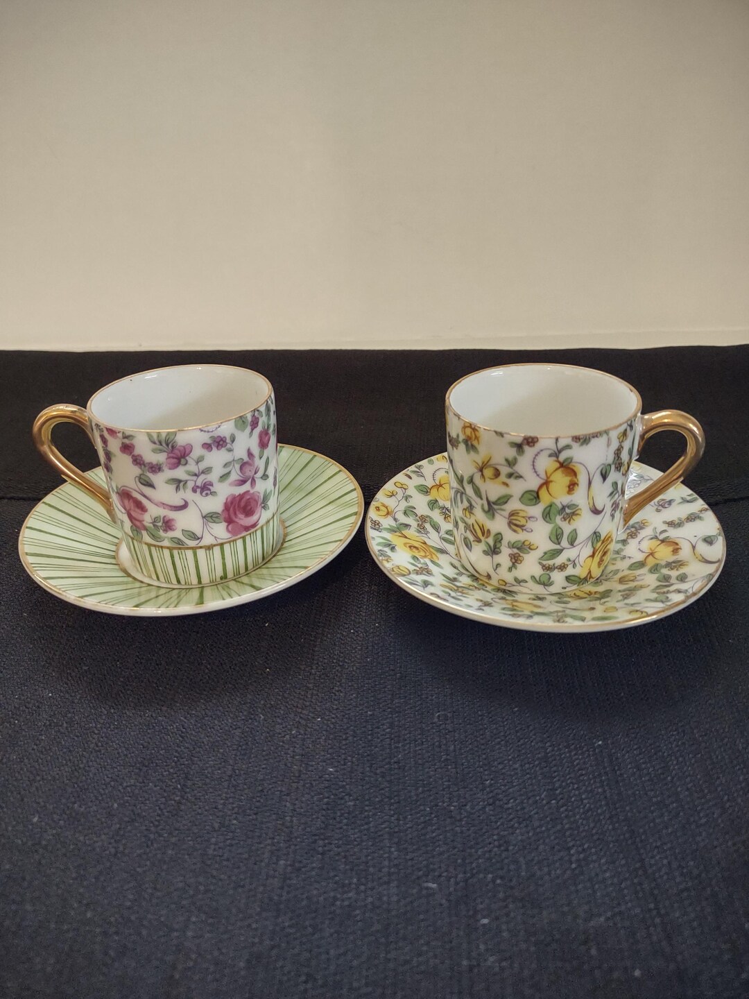 Vtg Inarco Mixed Set Tea Cup and Saucer Sets Purple Yellow Floral - Etsy