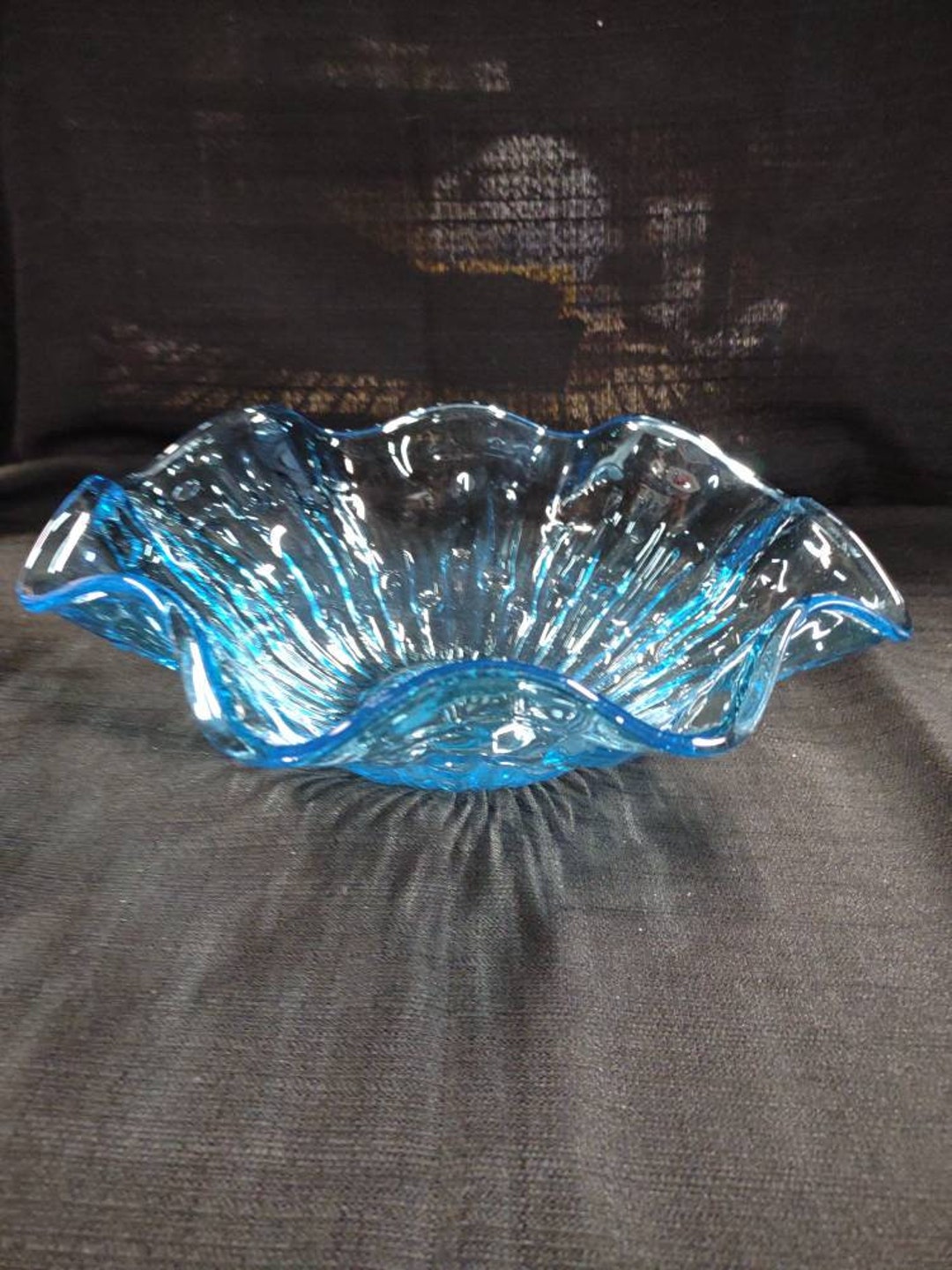 VTG Ruffled Bamboo Pattern Ice Blue Glass Serving Candy Dish - Etsy
