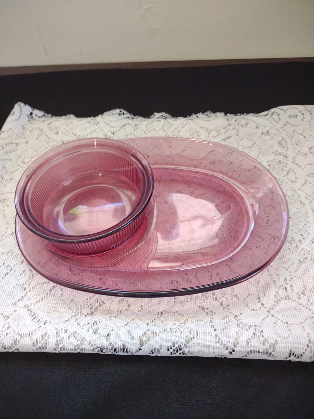 Vtg Pyrex Chips and Dip Set Cranberry - Etsy