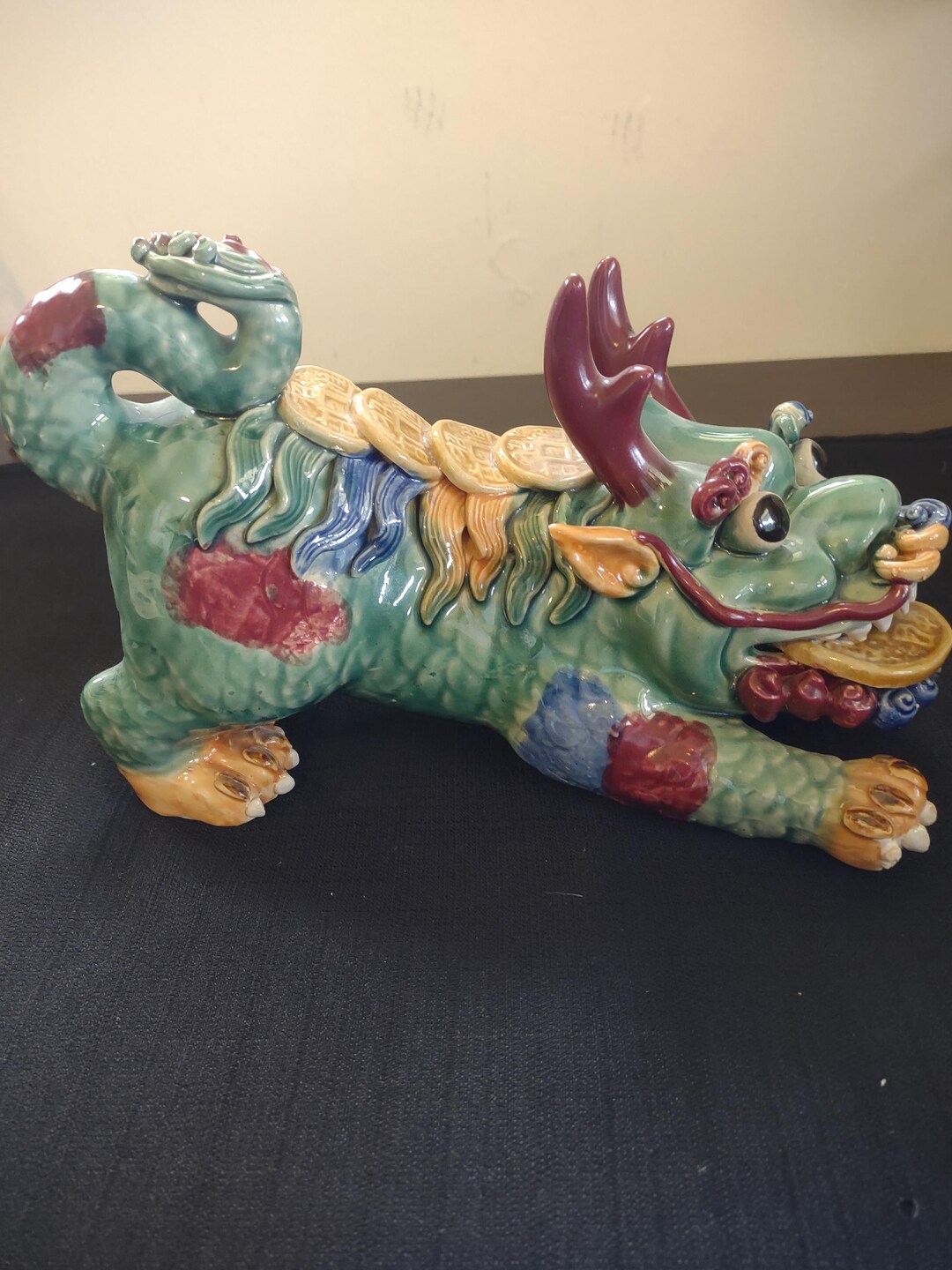 Vtg Chinese Food Dog/ Dragon Art Pottery Statue Figurine Heavy Quality ...