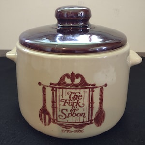 Vtg West Bend Colonial Stoneware Crock Bean Pot the Fork and Spoon 1776 ...