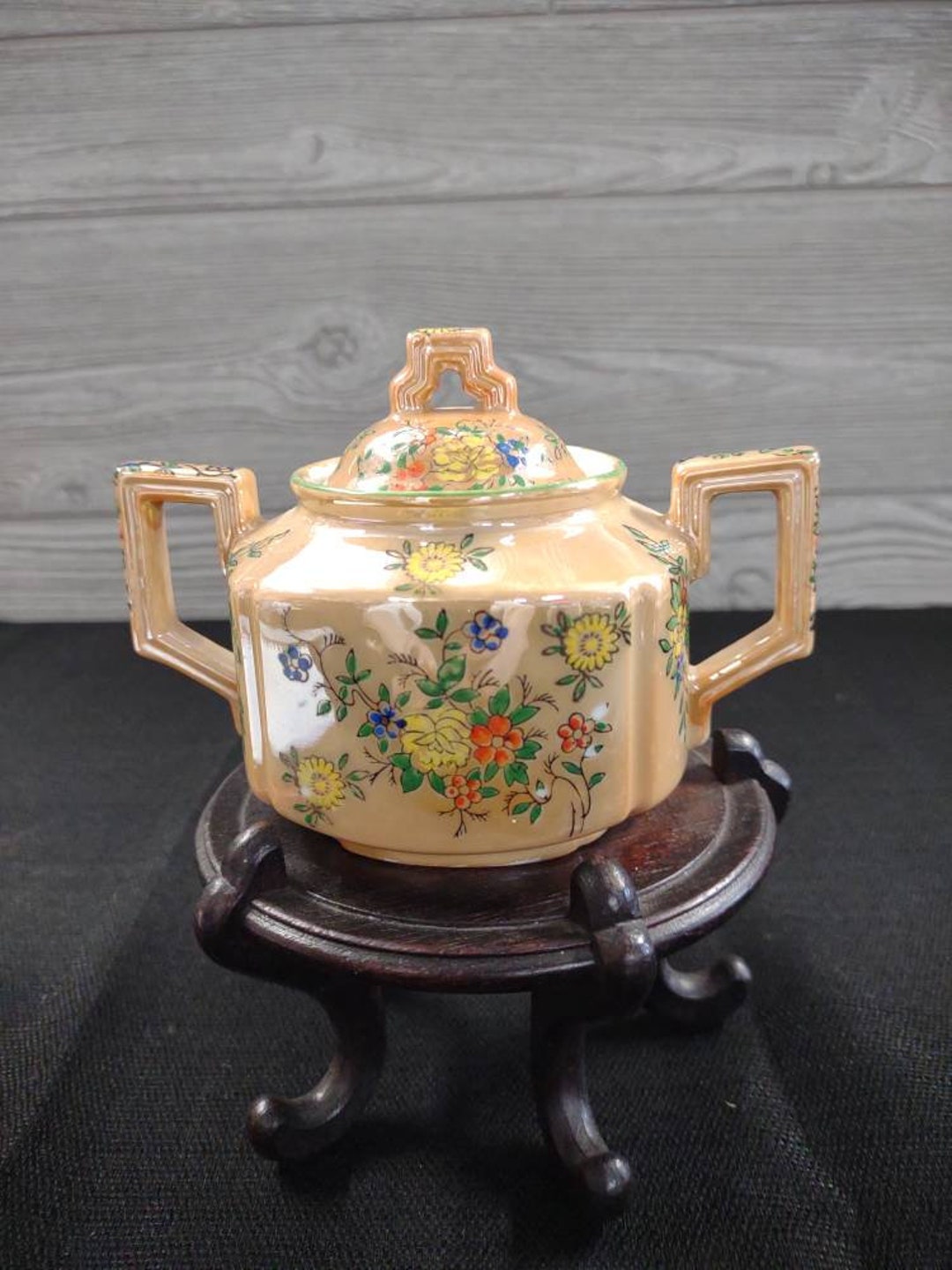 Vtg Trico Lusterware Sugar Dish Floral Handpainted - Etsy