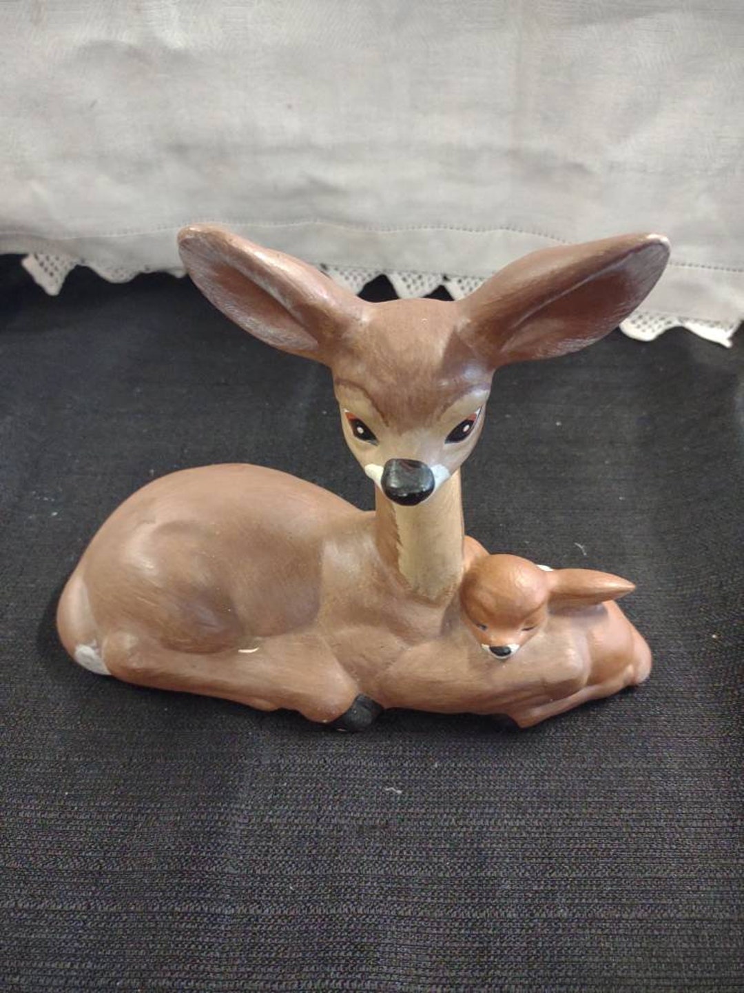 VTG Deer Statue Doe and Baby Sleeping Ceramic Christmas - Etsy