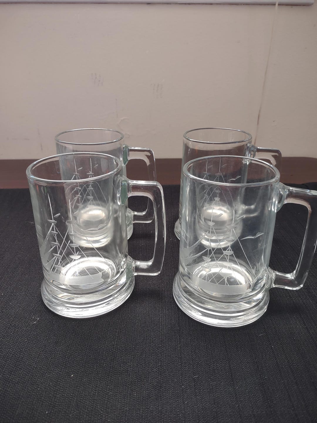 Vtg Javit Crystal Etched Glass Clipper Shipbeer Mugs Nautical Sailor - Etsy
