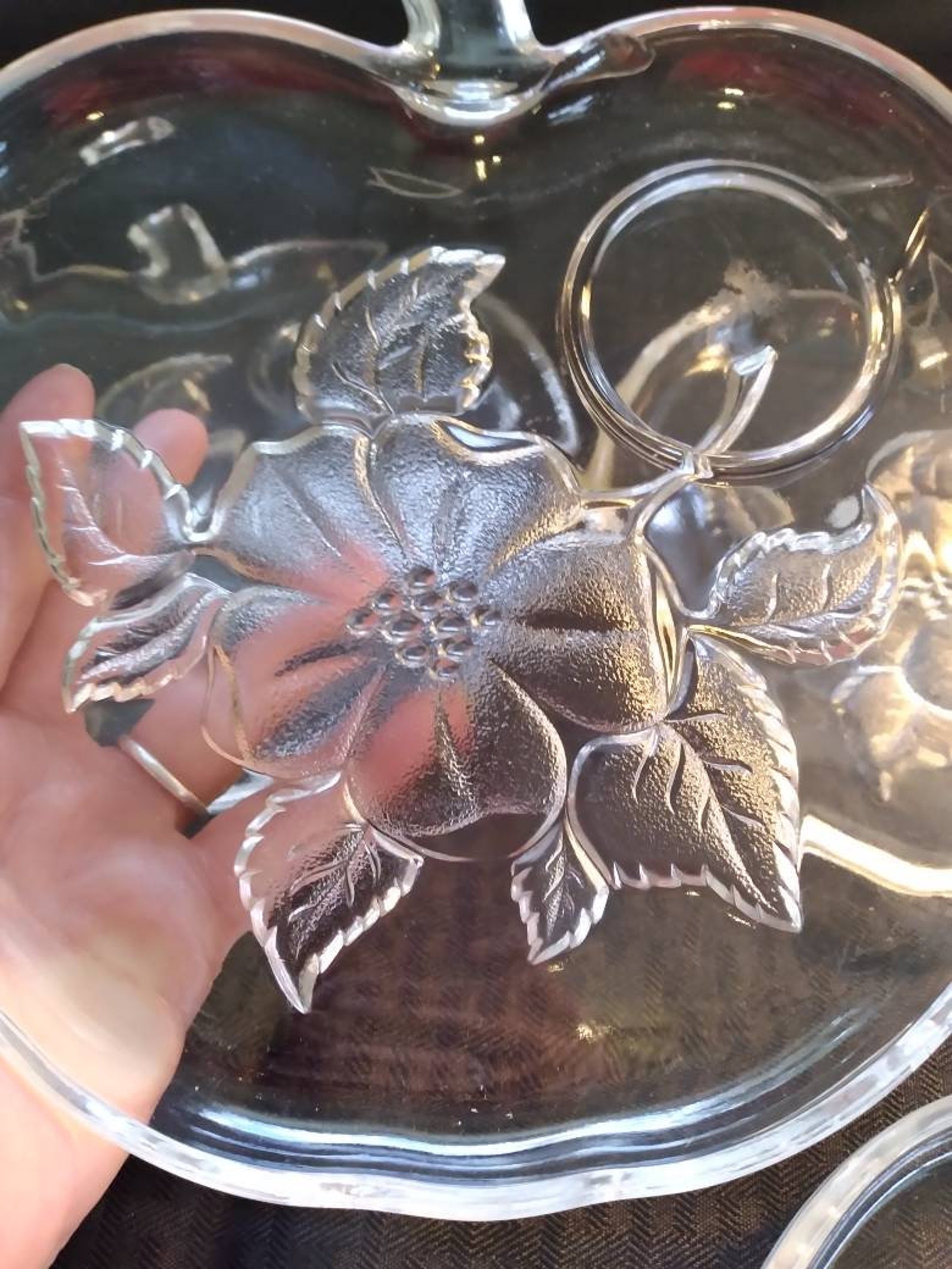 Vintage Mid Century Clear Glass Apple Plates With Springtime Apple ...