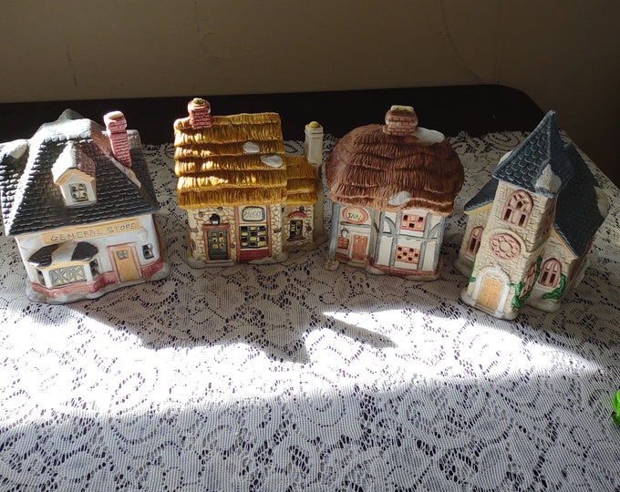 Vtg Ceramic Christmas Village Buildings Lot of 4 - Etsy