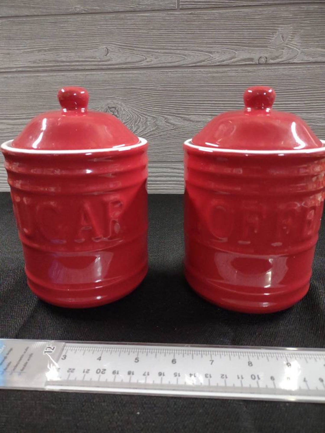 Cooks Tools Canister Set Coffee Sugar Red White - Etsy