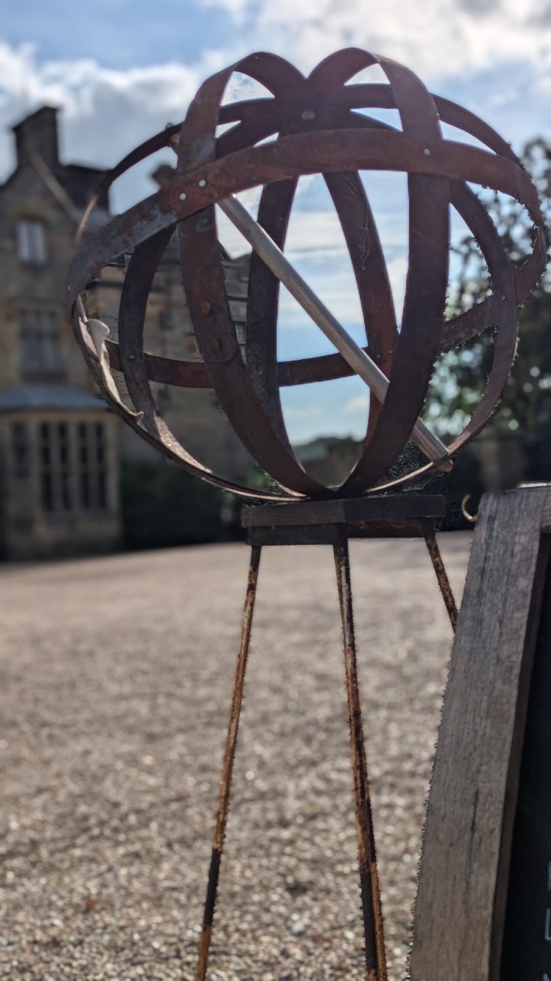 Whisky Barrel Hoop Garden Orb / Obelisk Mounted on Upcycled Metal Stand ...