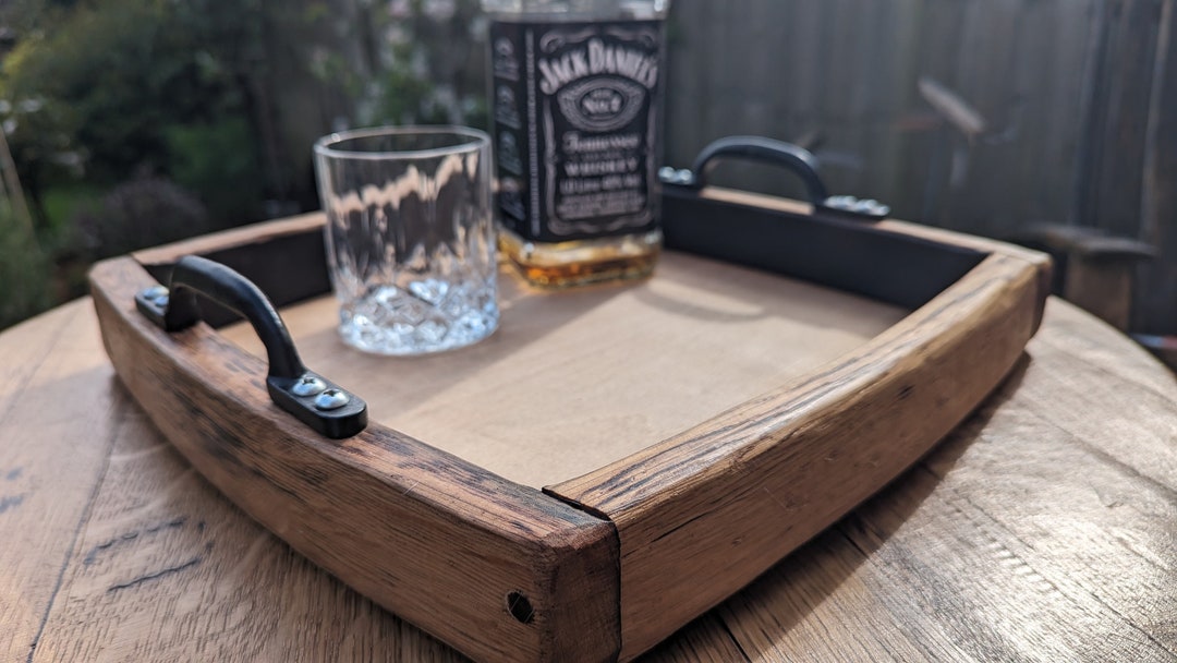 Oak Whiskey Bourbon Scotch Barrel Serving Tray With Metal Handles - Etsy UK