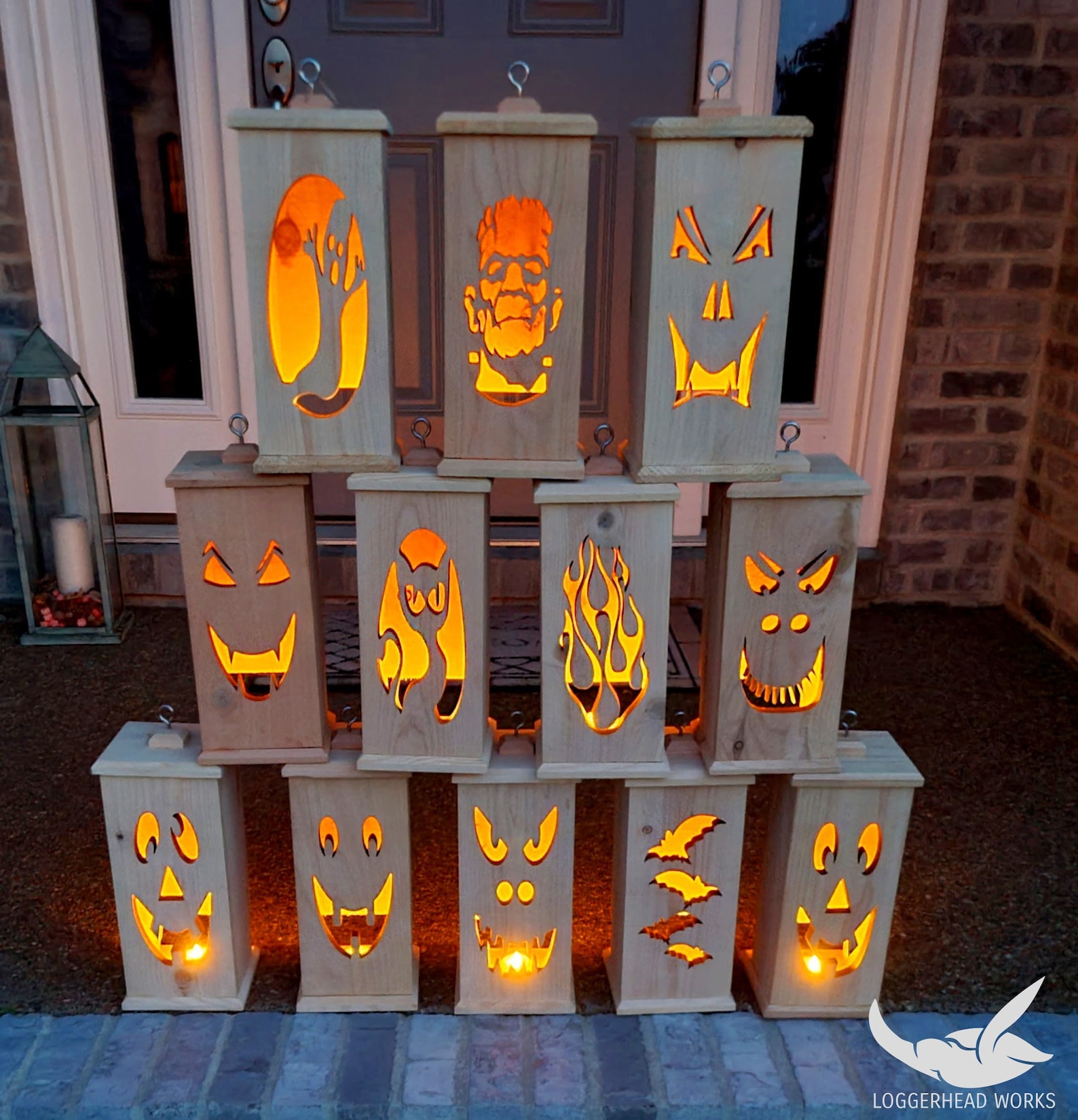 Jack-o-lantern Halloween Lantern Wood Lanterns Rustic - Etsy