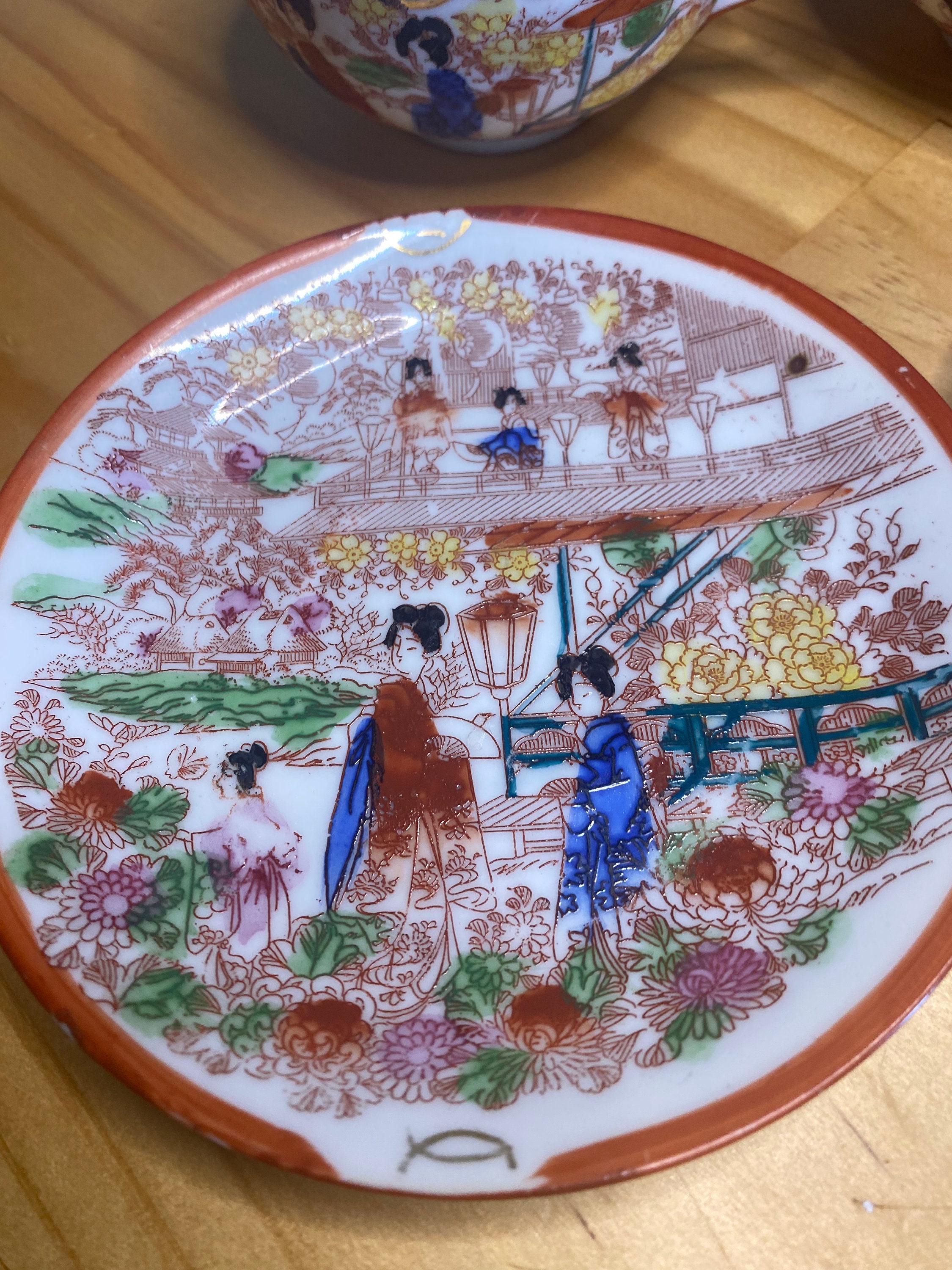 Two Japanese Porcelain Kutani Geisha Girl Tea Cups & Saucers - Etsy