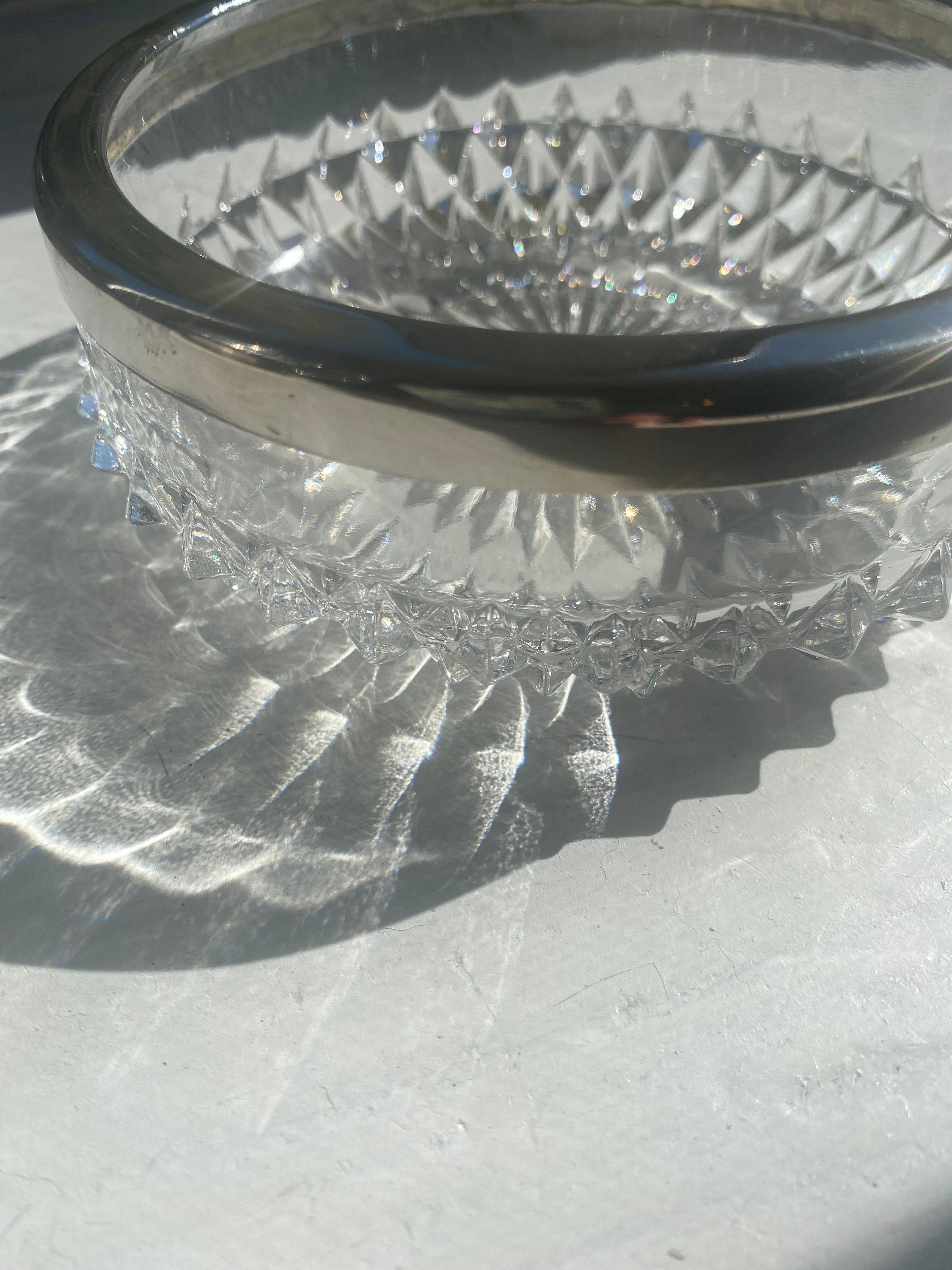 Etched Glass Bowl With Silver Plate Rim-made in England - Etsy