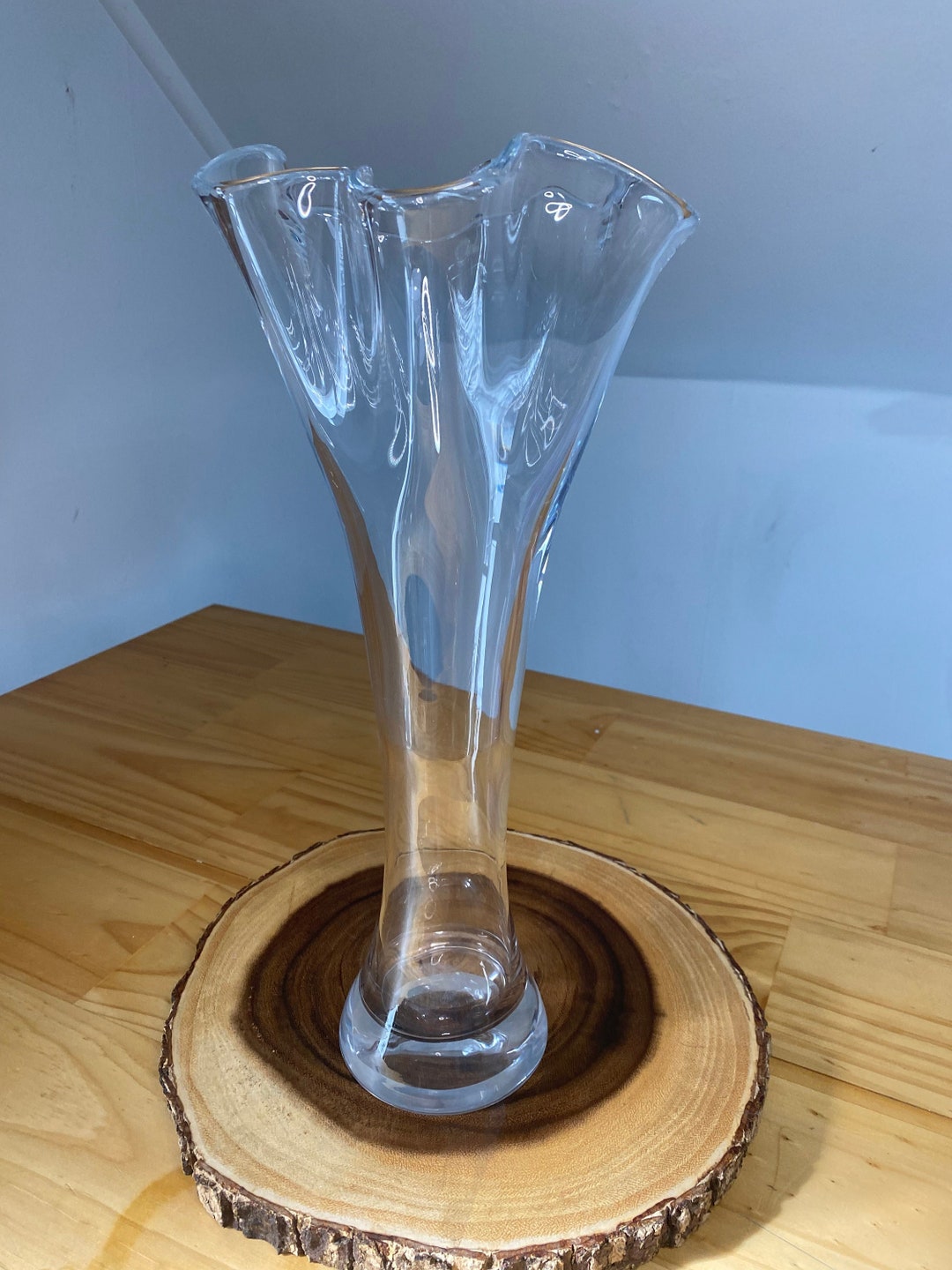 Vintage Thick Glass Ribbon Top Vase - Etsy