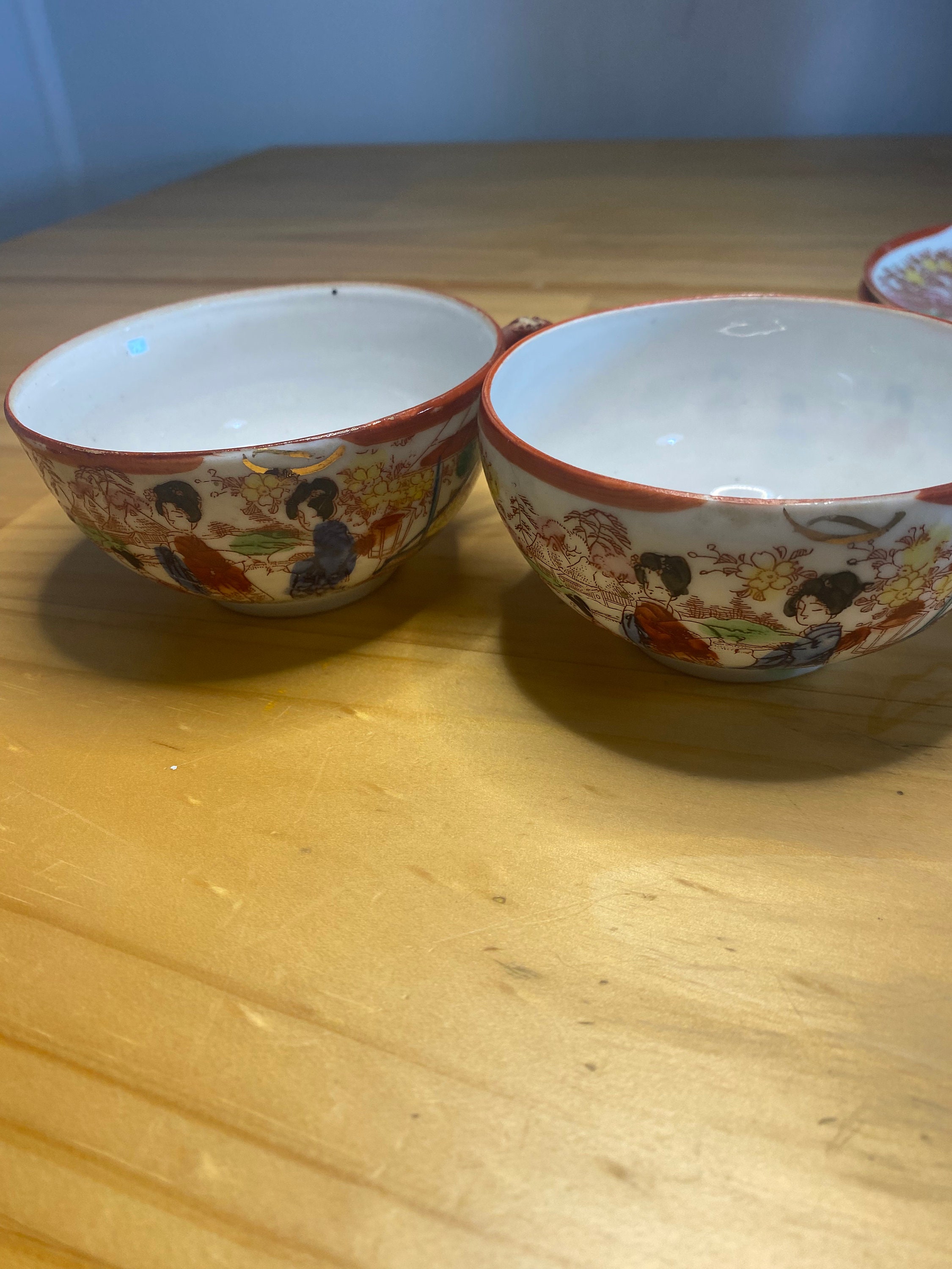 Two Japanese Porcelain Kutani Geisha Girl Tea Cups & Saucers - Etsy