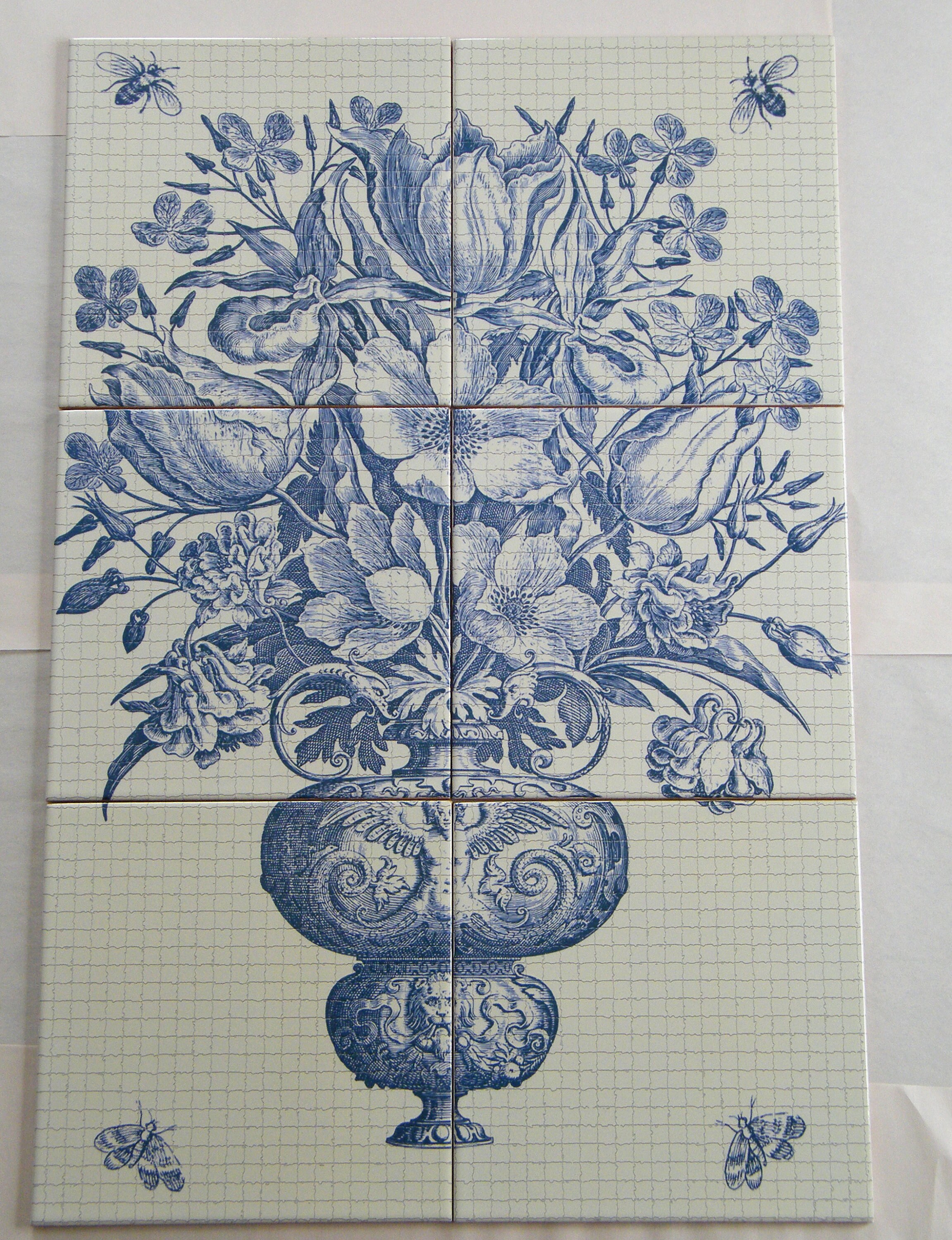 An Antique Vase With Flowers. Wall Tile Mural Composed of 6 Glossy ...