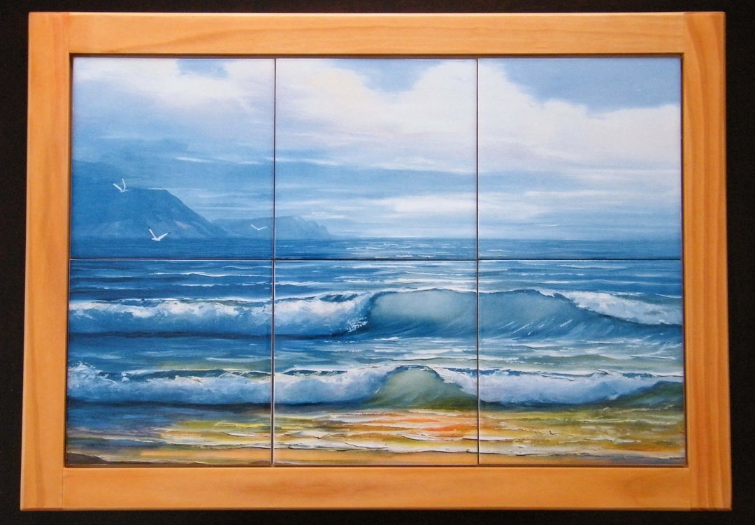 Ocean Shore. Custom Tiles Wall Artwork Composed of 6 Glossy Ceramic ...
