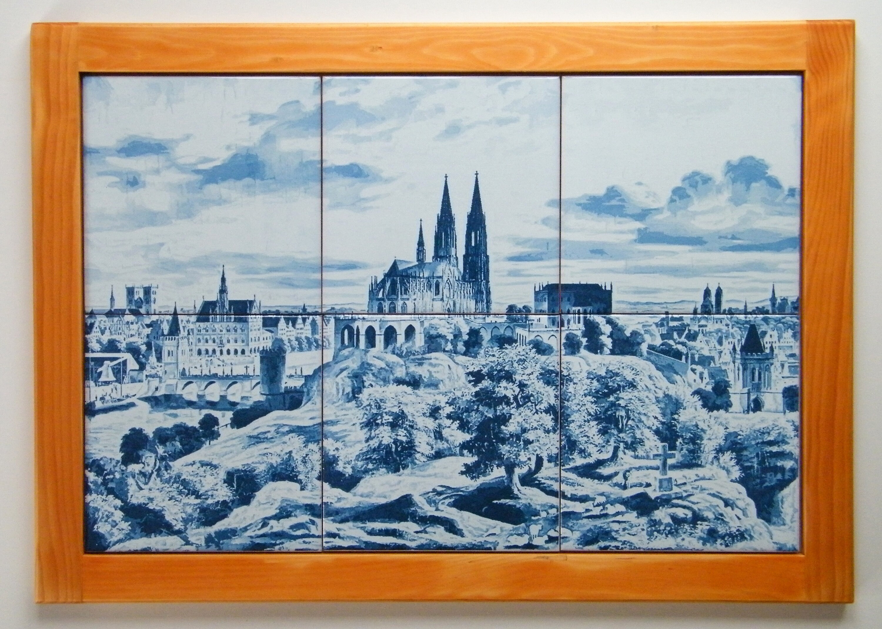 The Old City in Blue Colors. Ceramic Mural Composed of 6 Glossy Tiles ...