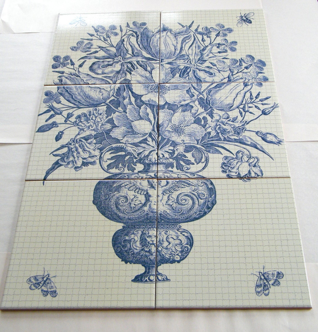 An Antique Vase With Flowers. Wall Tile Mural Composed of 6 Glossy ...