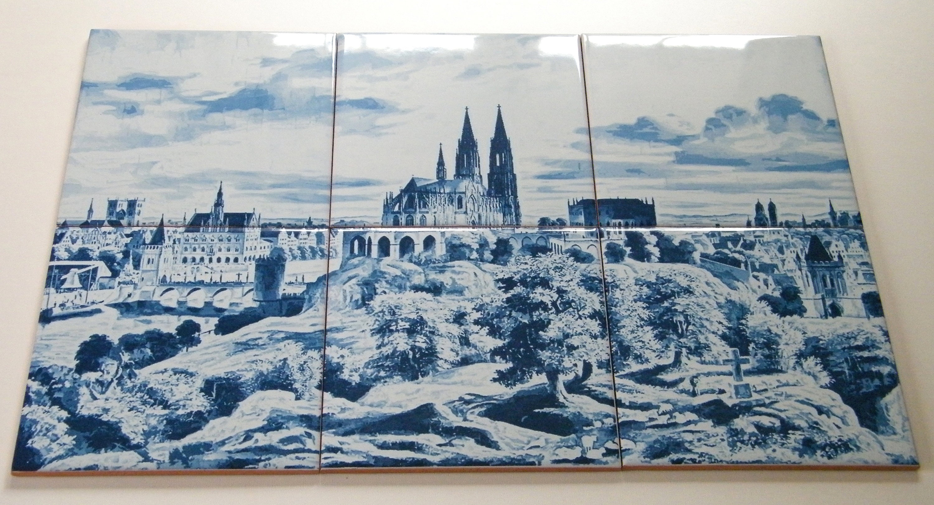 The Old City in Blue Colors. Ceramic Mural Composed of 6 Glossy Tiles ...