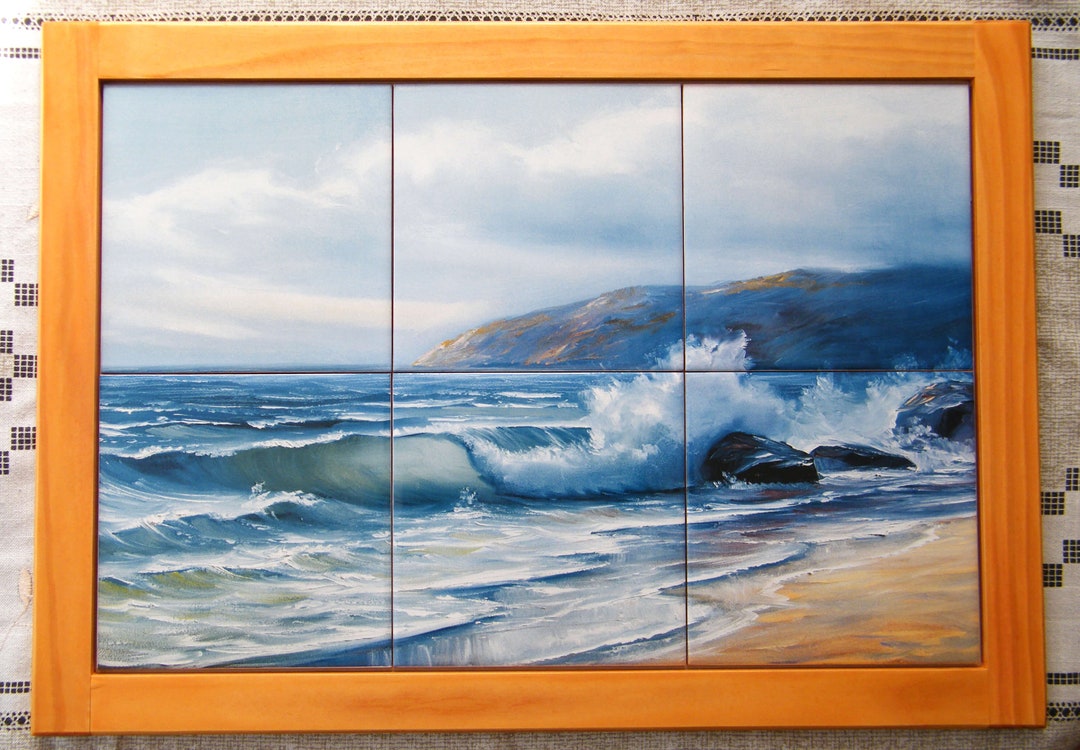Splashing Waves. Custom Tiles Artwork Composed of 6 Glossy Ceramic ...