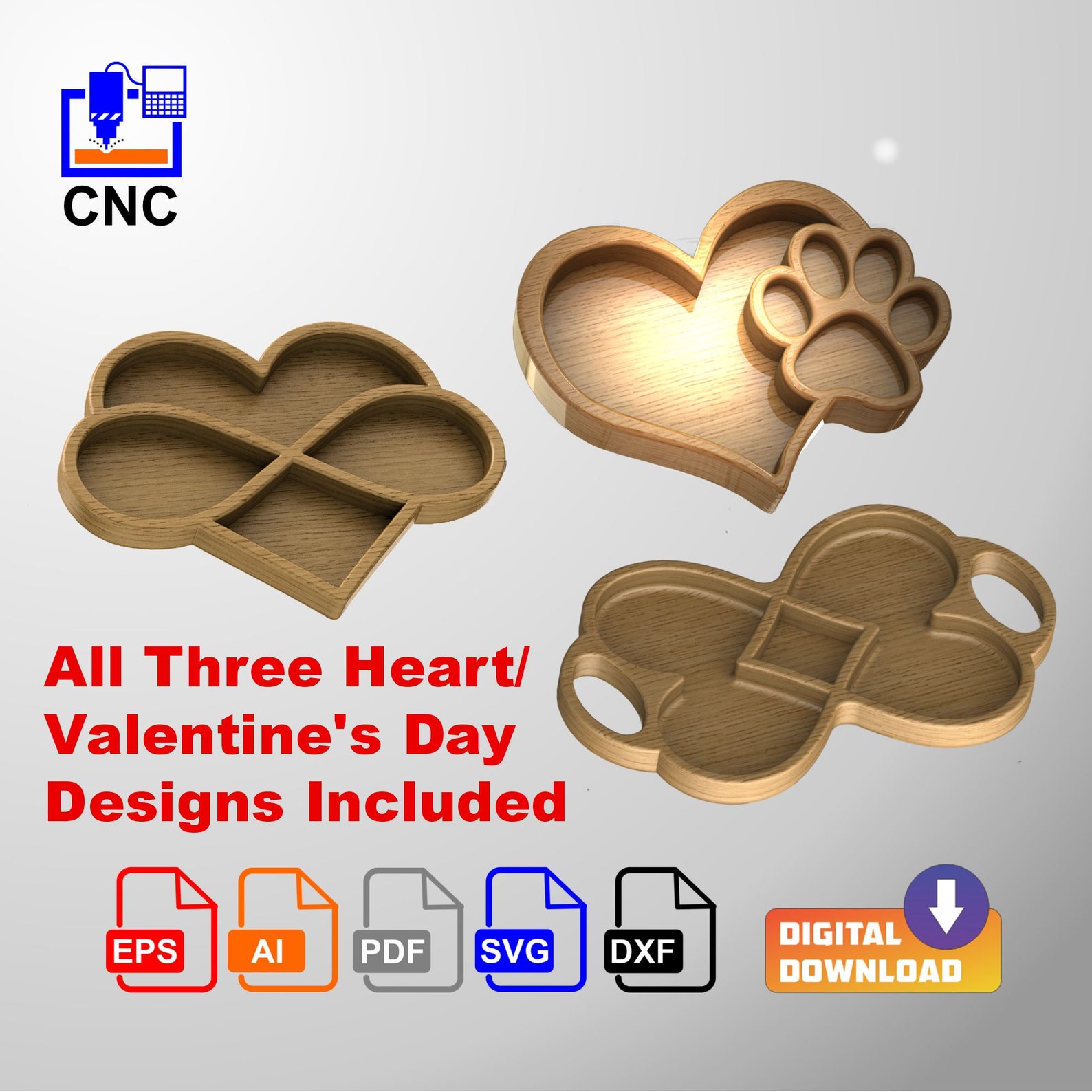 Assorted Heart Trays - Digital Download Files - CNC or 3D Printing 3D ...
