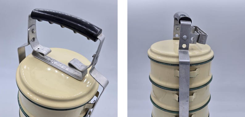 Rare, Functional Vintage Tiffin Enamel Lunch Box | 4-tier Yellow Metal ...