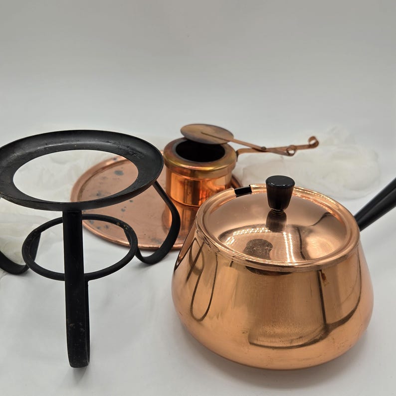 Vintage Copper Fondue Set Made in Japan – Mid Century Fondue Pot With ...
