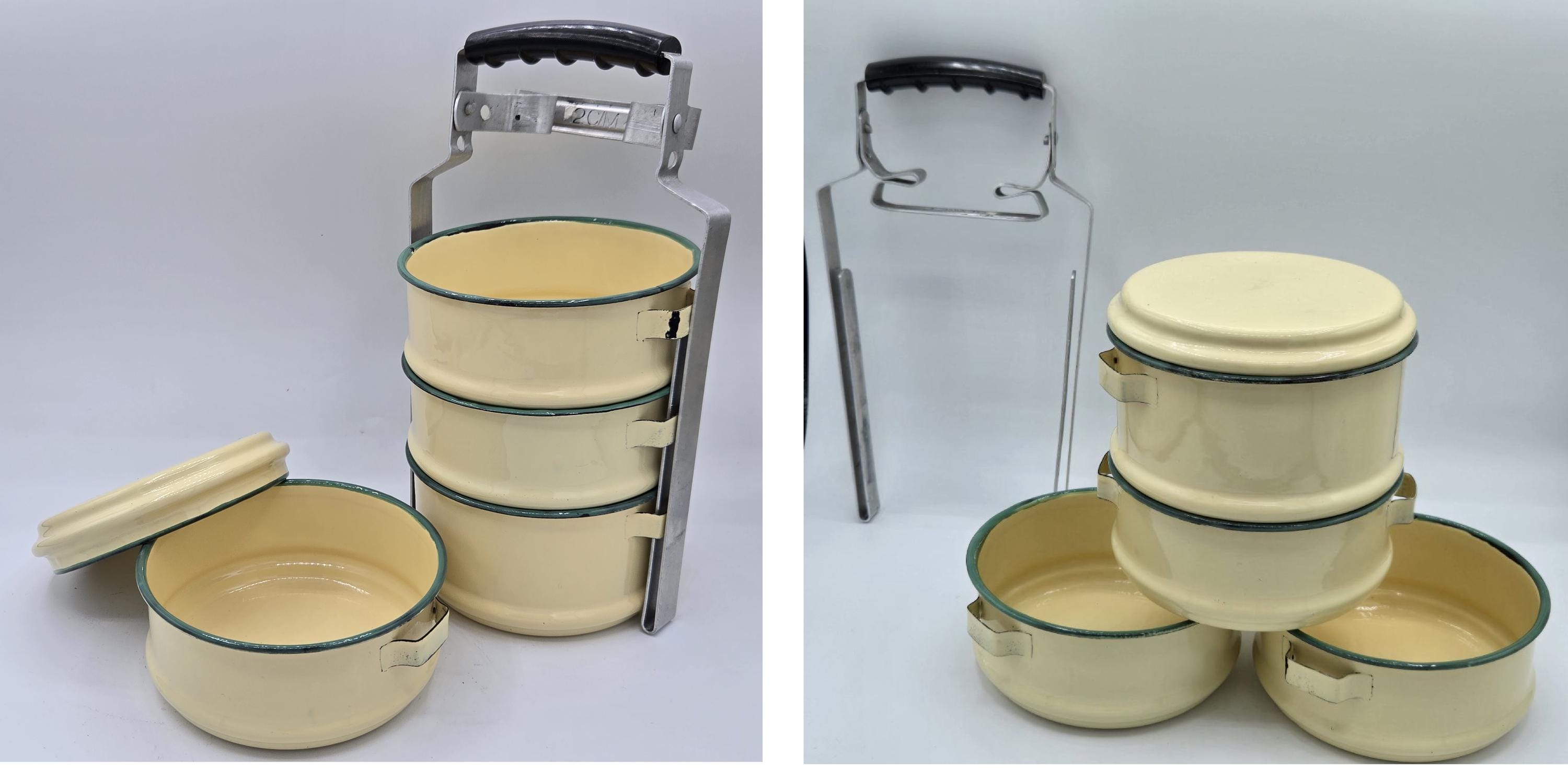 Rare, Functional Vintage Tiffin Enamel Lunch Box | 4-tier Yellow Metal ...